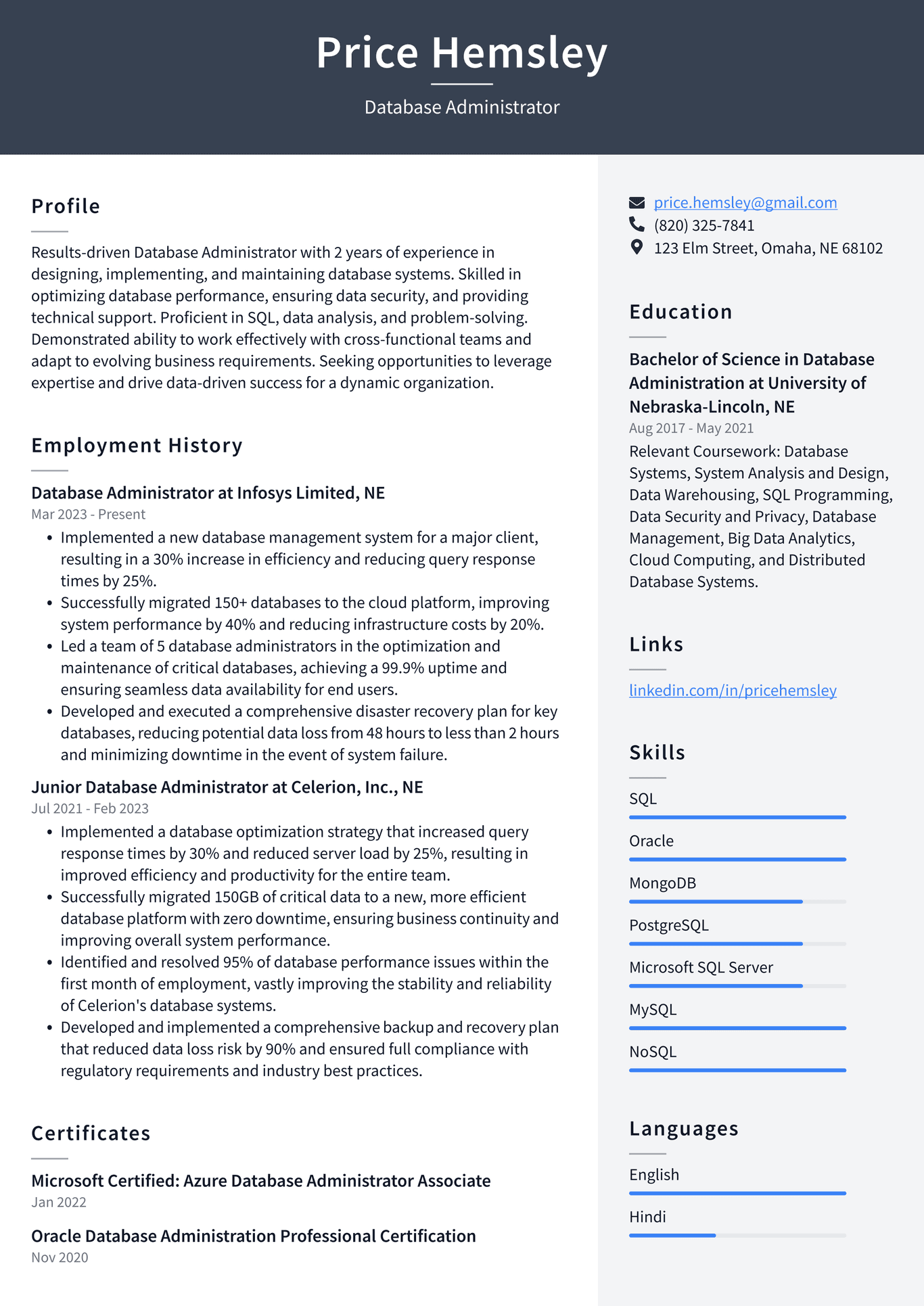 Lyft Database Administrator Resume Examples | ResumeCat