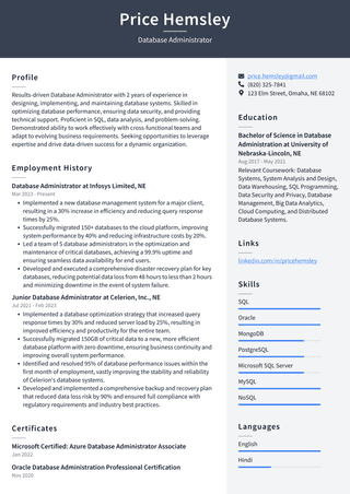 Lyft Database Administrator Resume Examples | ResumeCat