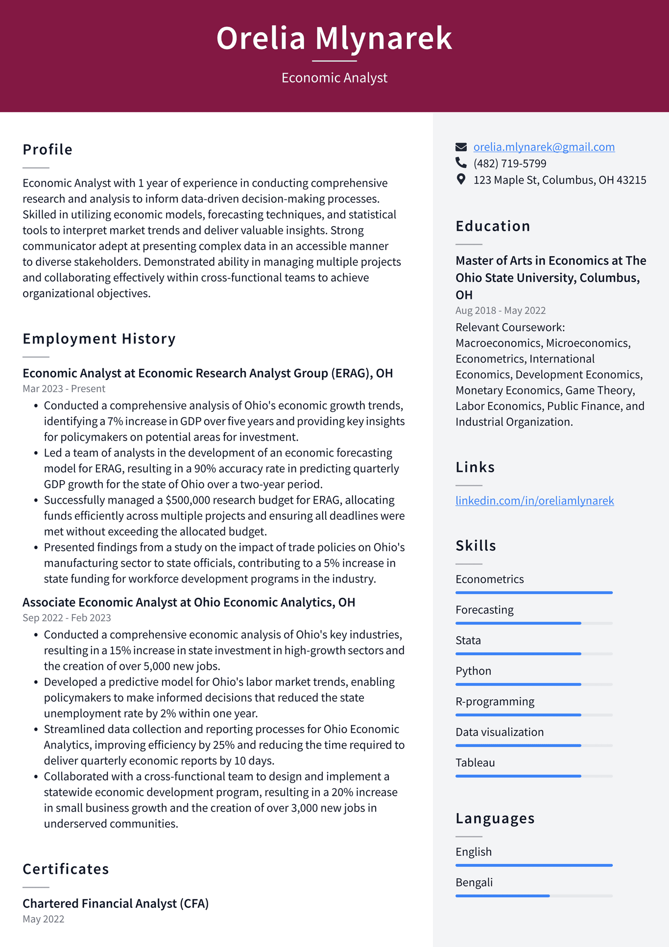 Lyft Economic Analyst Resume Examples | ResumeCat