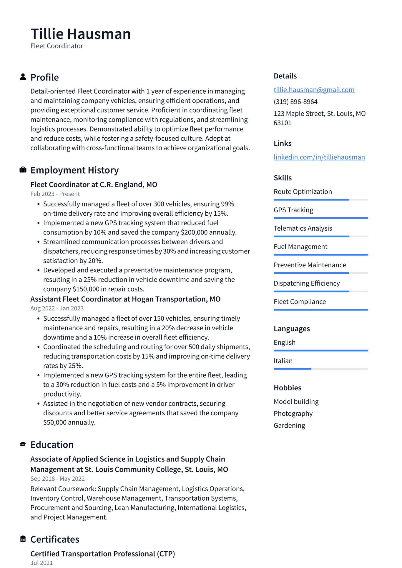 Lyft Fleet Coordinator Resume Examples | ResumeCat