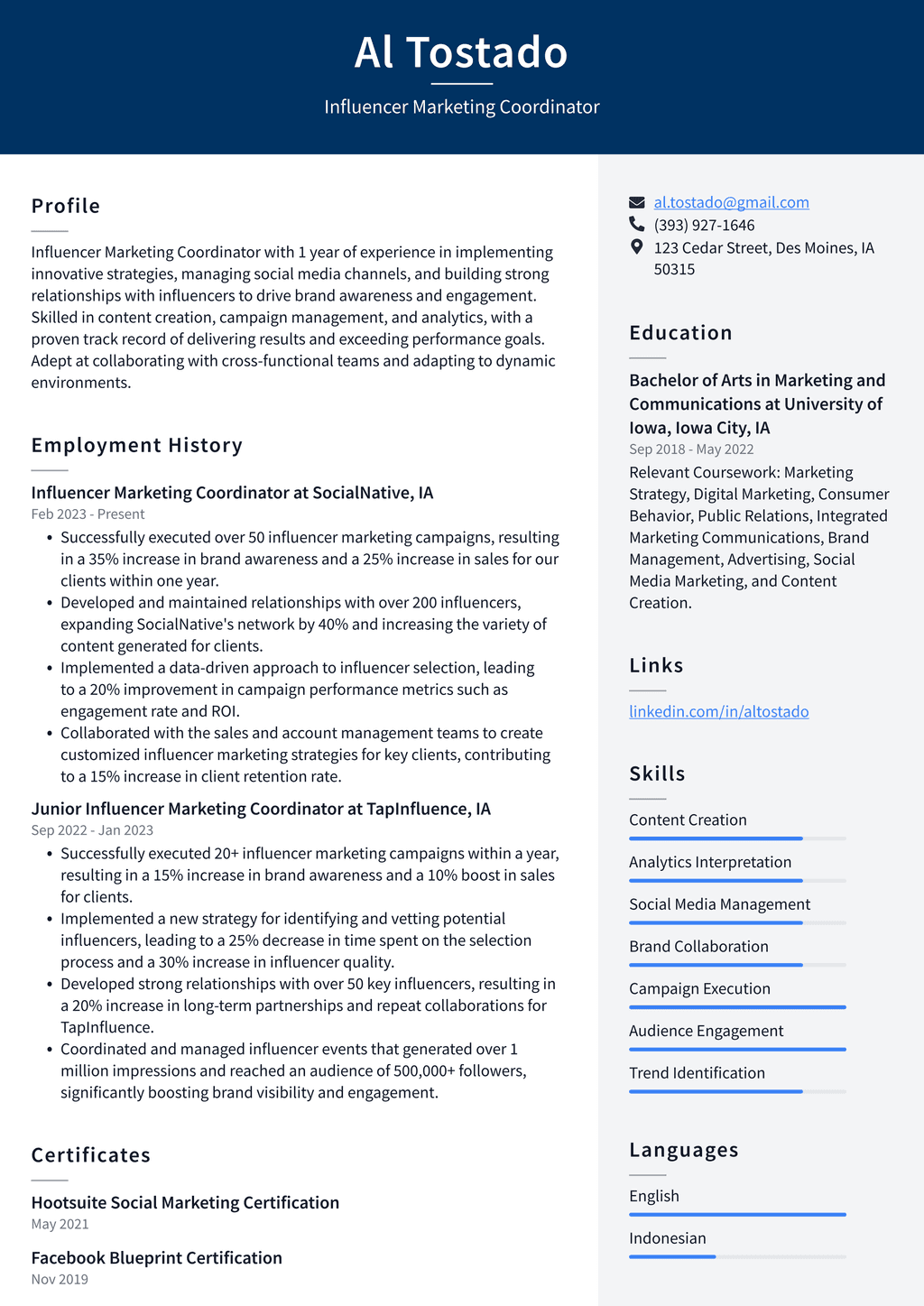 Lyft Influencer Marketing Coordinator Resume Examples