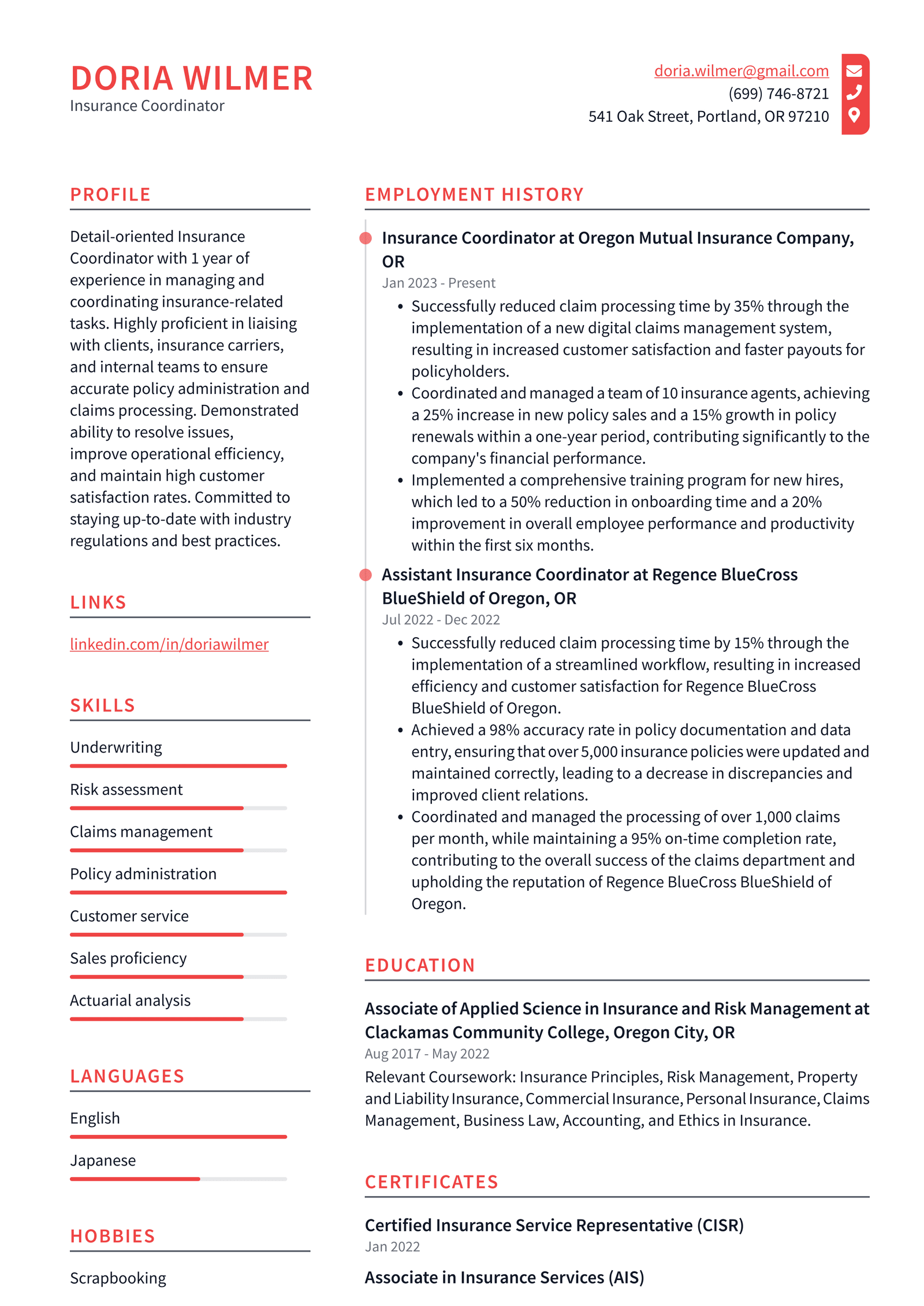 Lyft Insurance Coordinator Resume Examples | ResumeCat