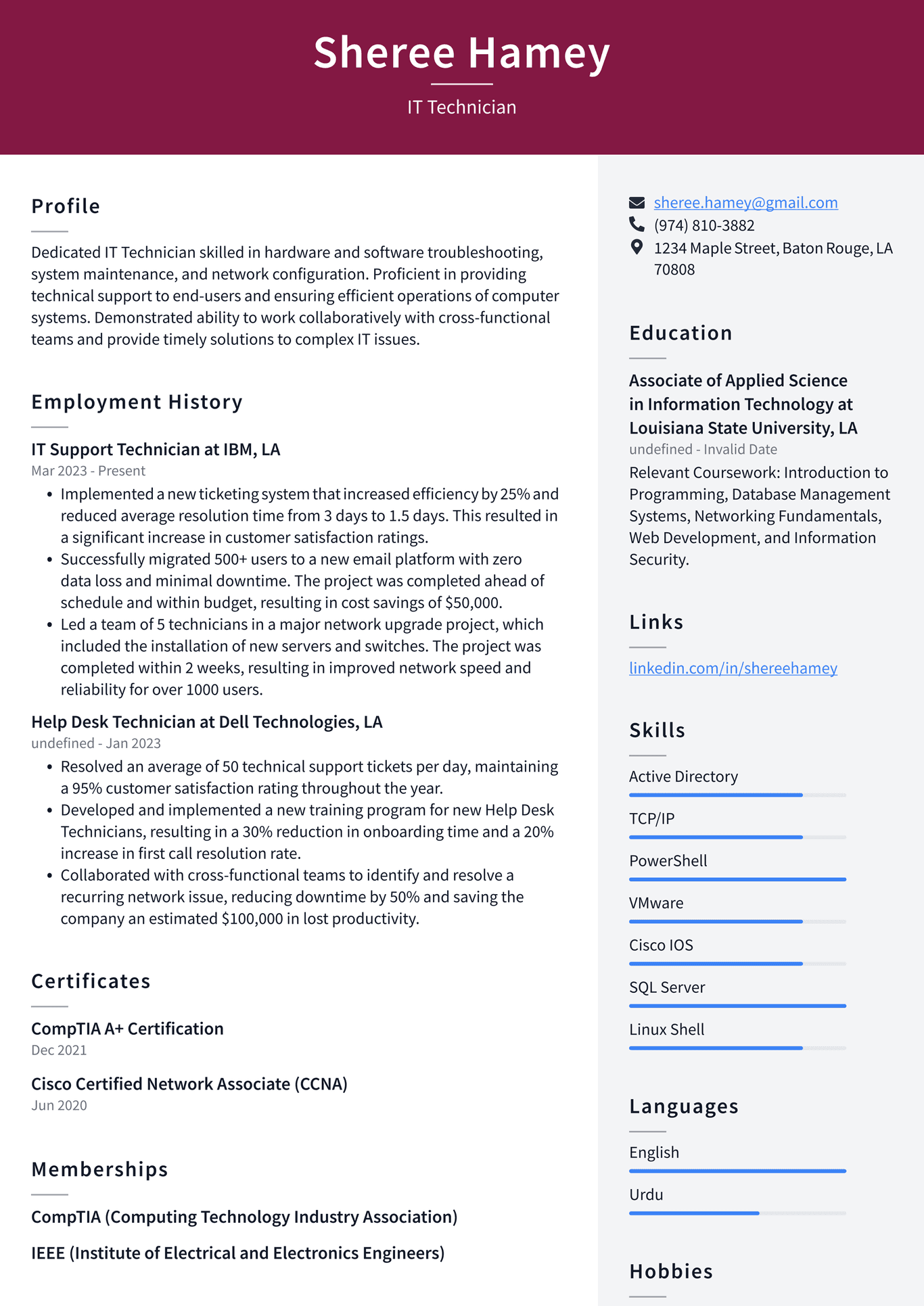 Lyft IT Technician Resume Examples | ResumeCat