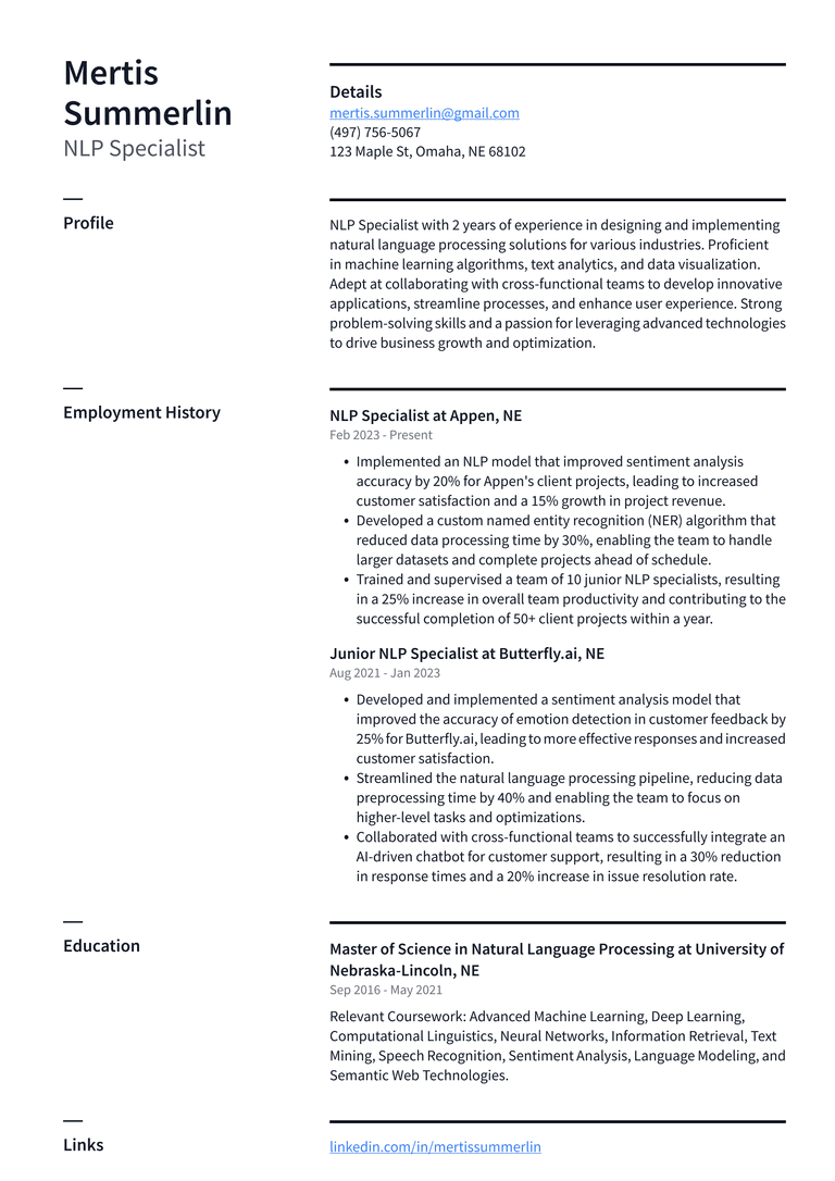 Lyft NLP Specialist Resume Examples | ResumeCat