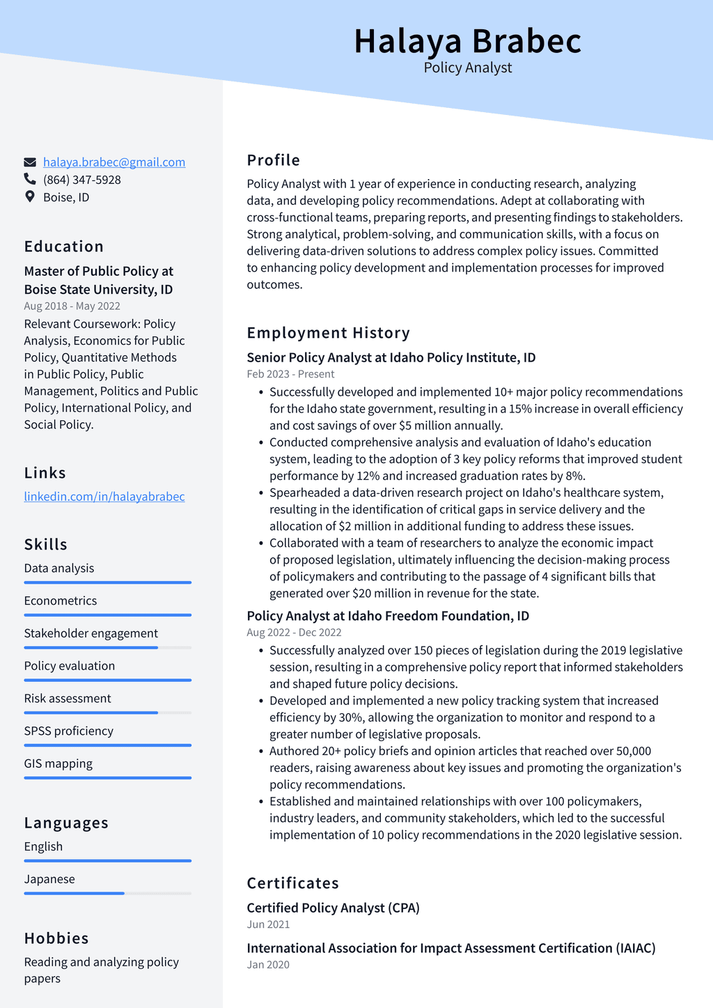 Lyft Policy Analyst Resume Examples | ResumeCat