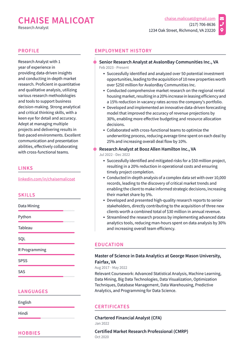Lyft Research Analyst Resume Examples | ResumeCat