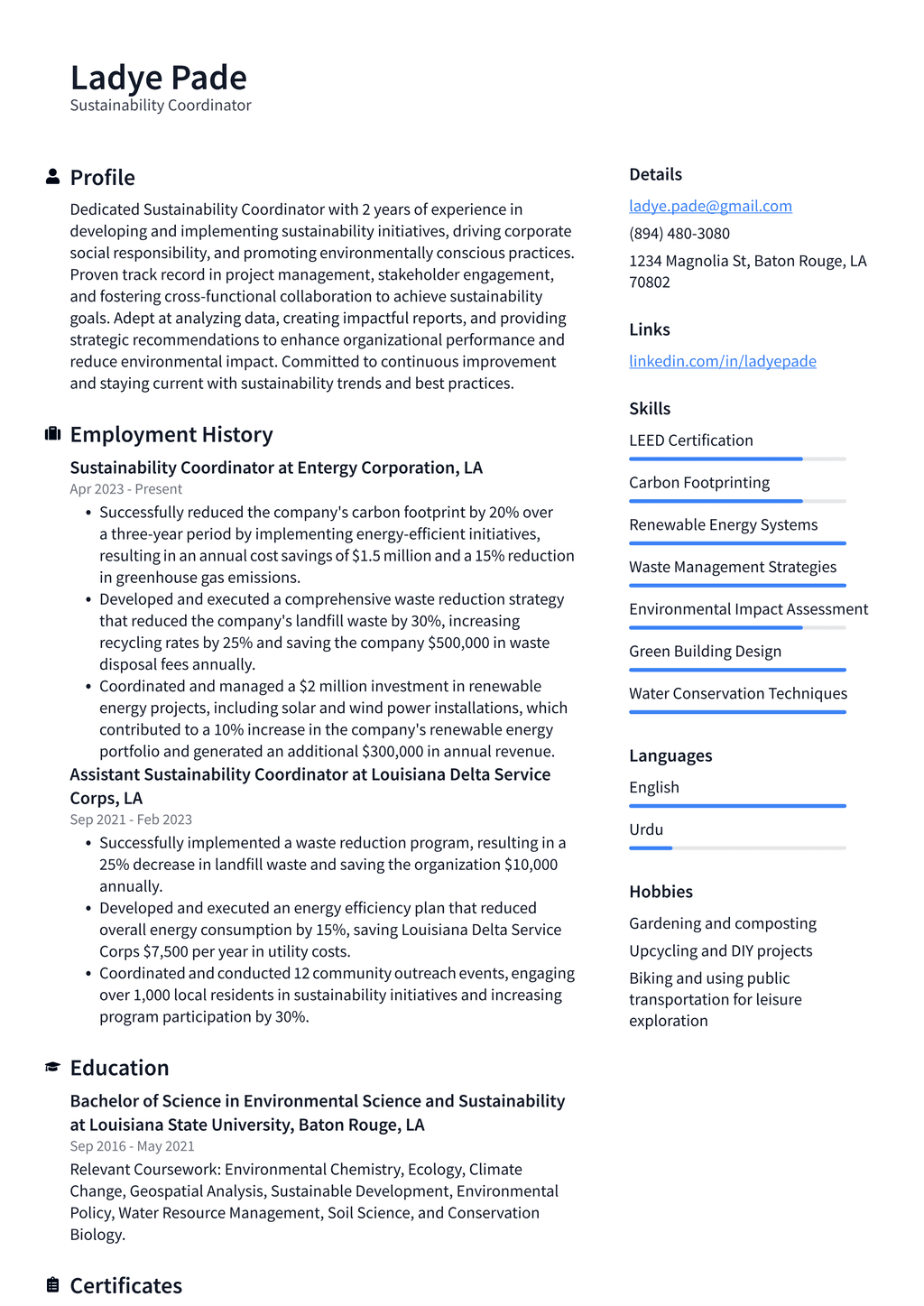Lyft Sustainability Coordinator Resume Examples | ResumeCat