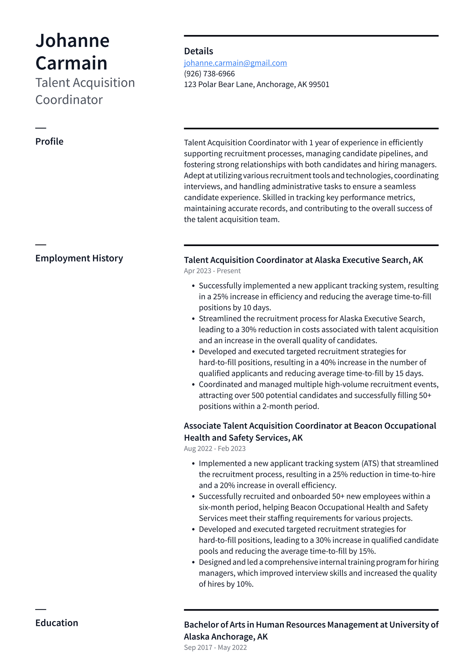 Lyft Talent Acquisition Coordinator Resume Examples