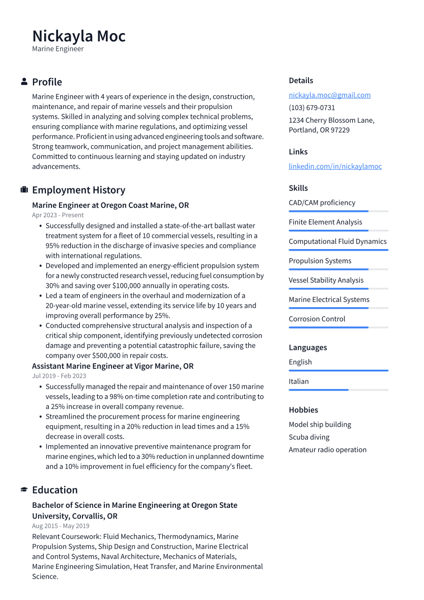 Top 18 Marine Engineer Resume Objective Examples ResumeCat