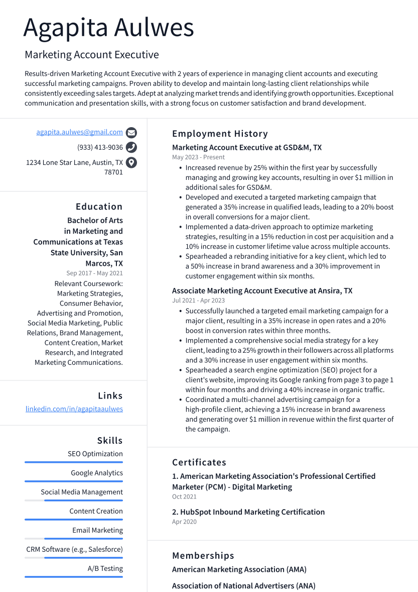 Top 18 Marketing Account Executive Resume Objective Examples