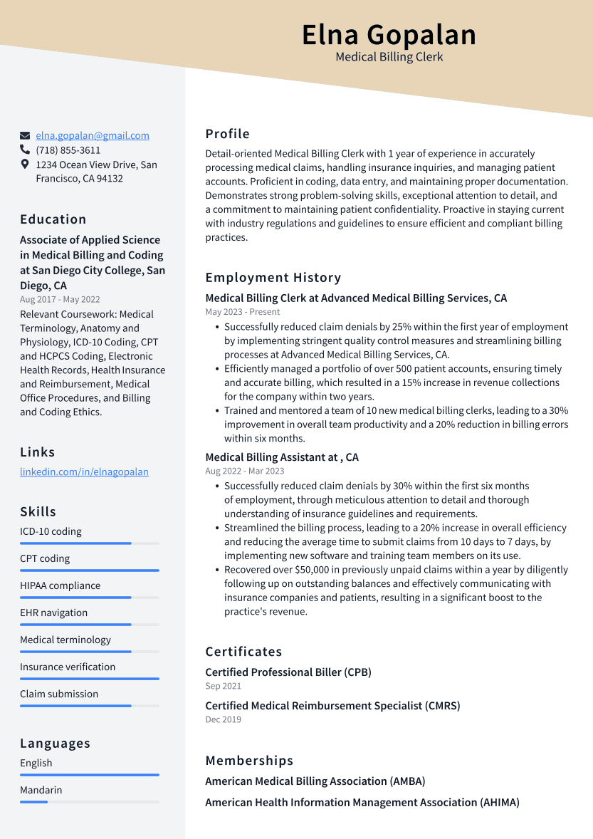 Top 18 Medical Billing Clerk Resume Objective Examples
