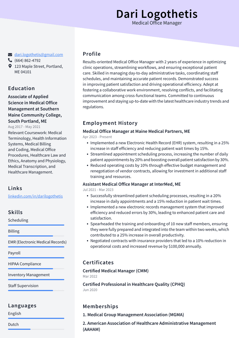 Medical Office Manager Resume Examples And Templates