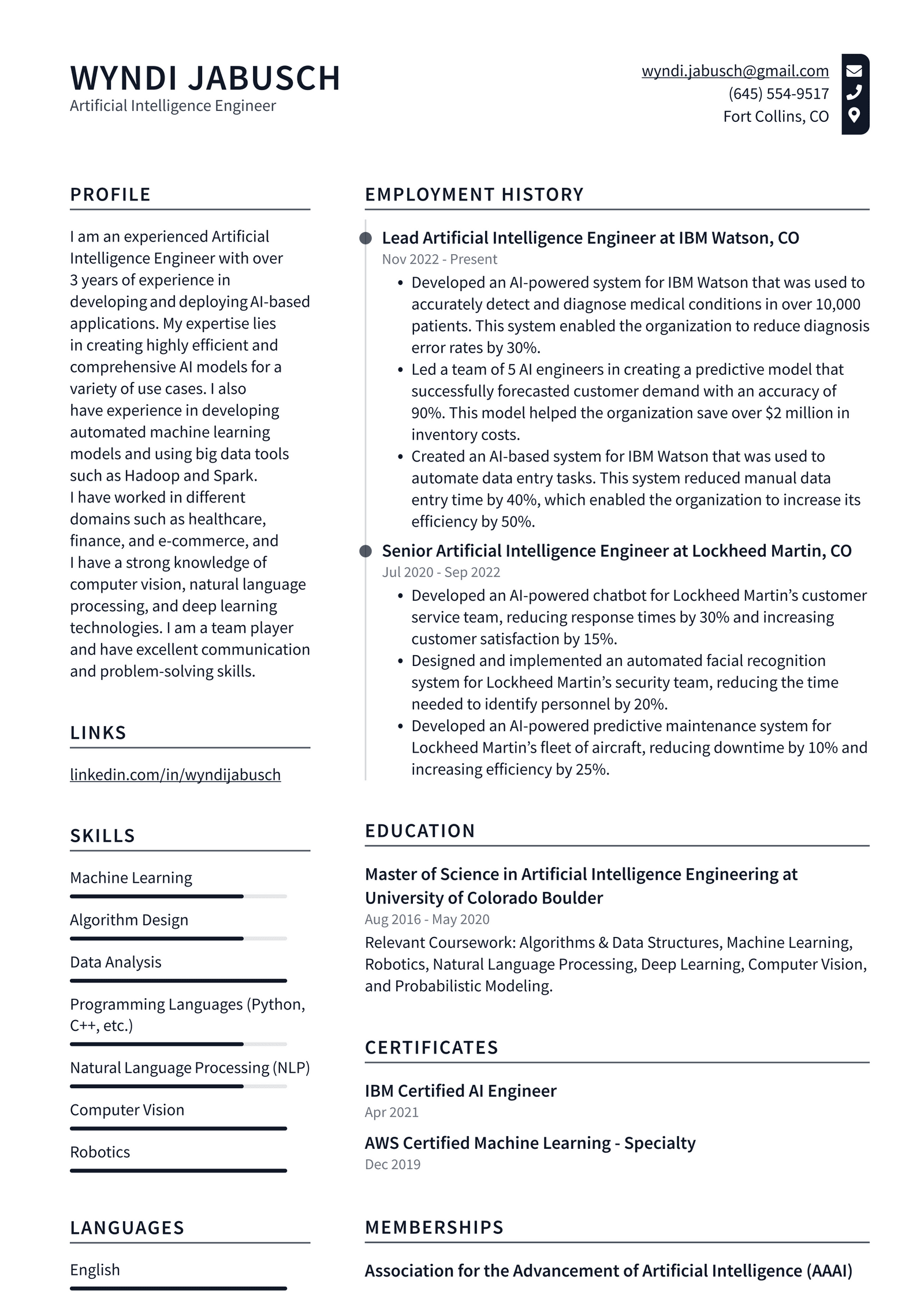 Meta Artificial Intelligence Engineer Resume Examples