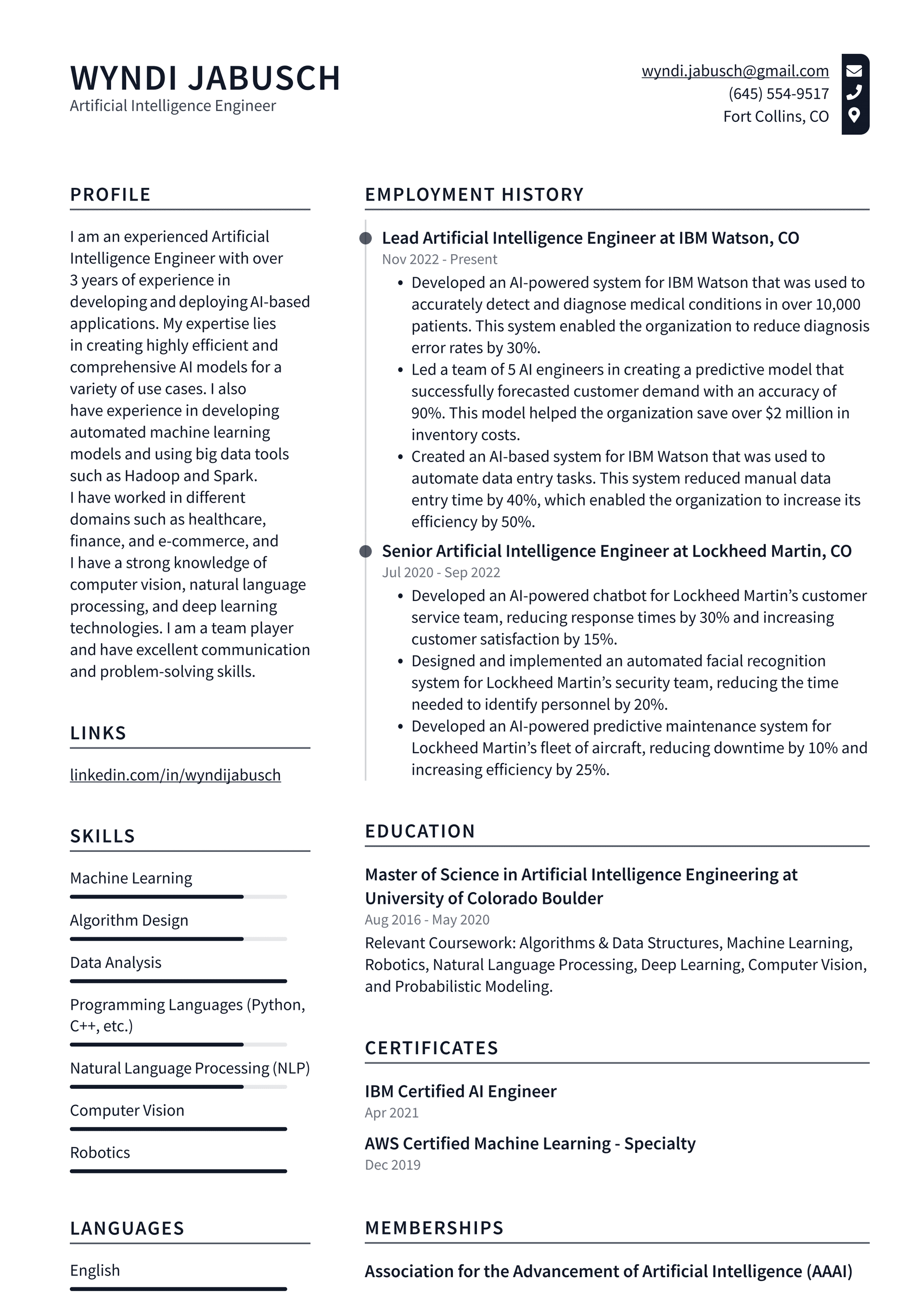 Meta Artificial Intelligence Engineer Resume Examples