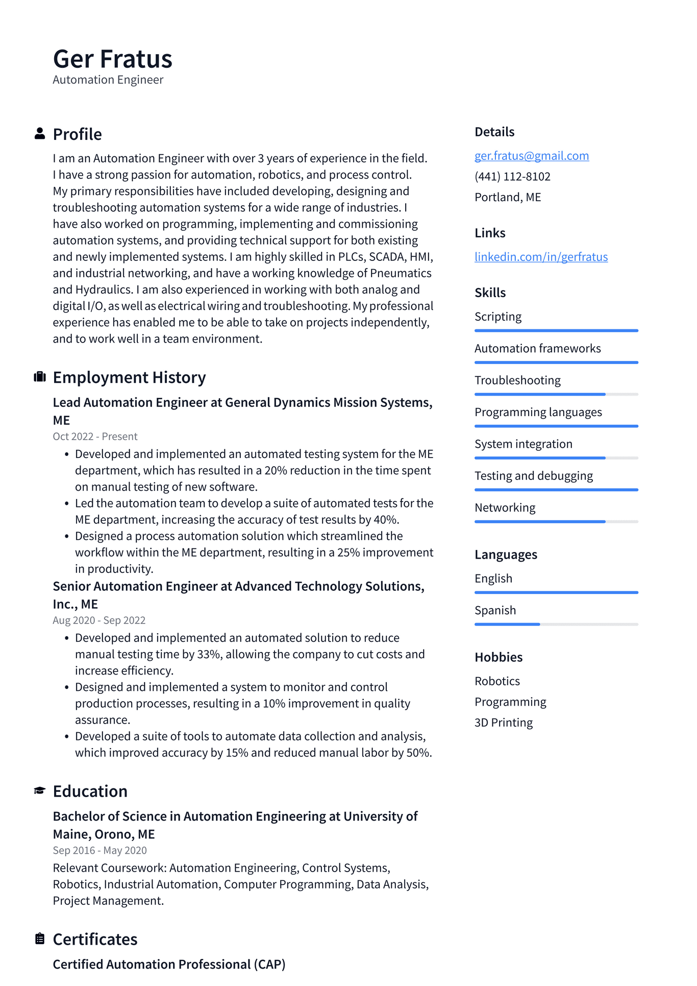 Meta Automation Engineer Resume Examples | ResumeCat