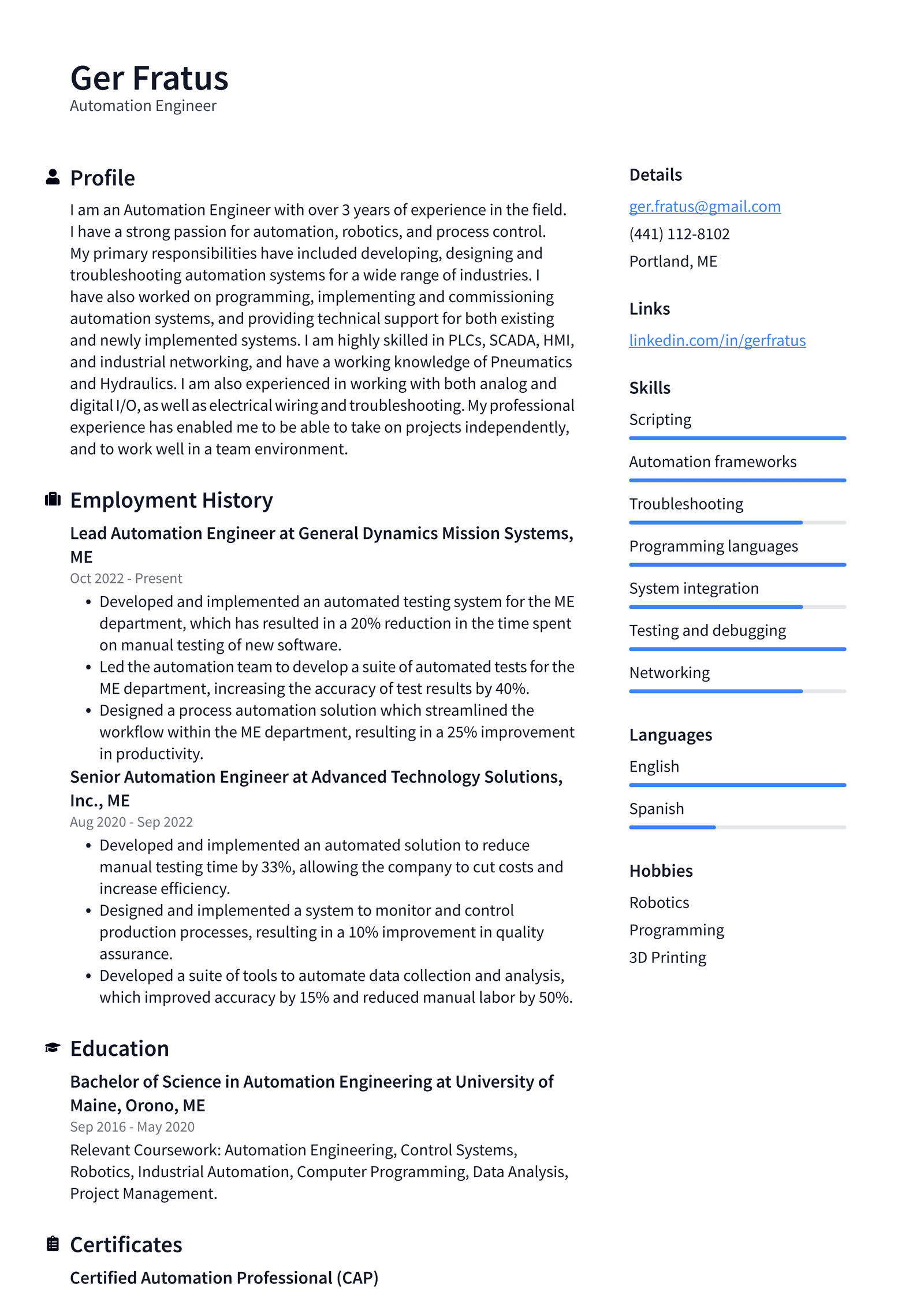 Meta Automation Engineer Resume Examples | ResumeCat