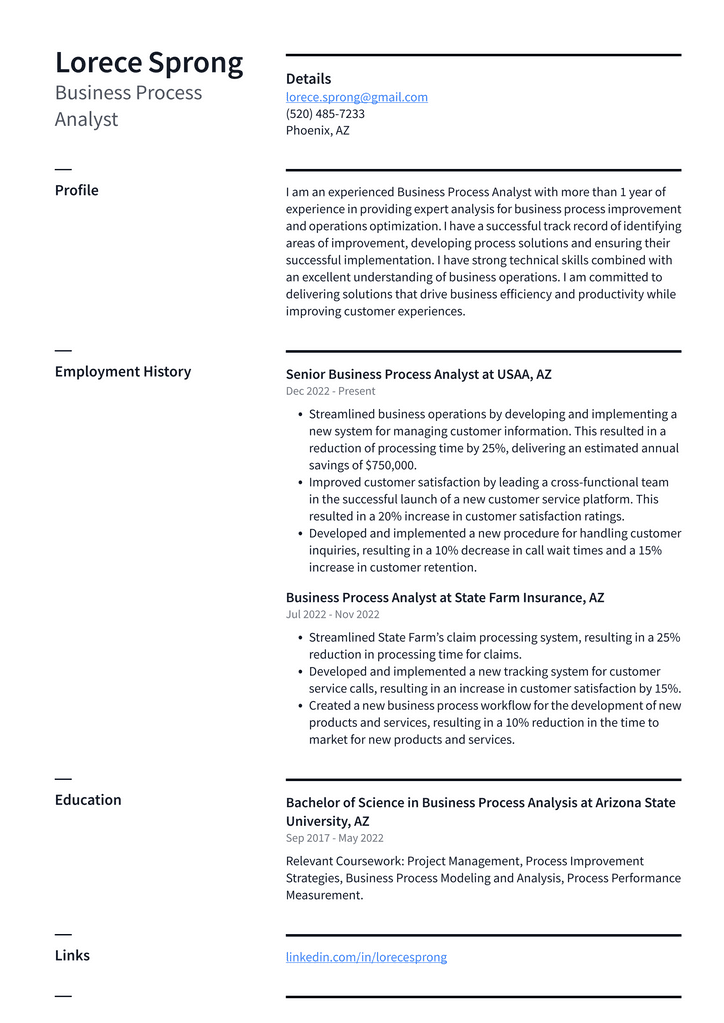 Meta Business Process Analyst Resume Examples | ResumeCat