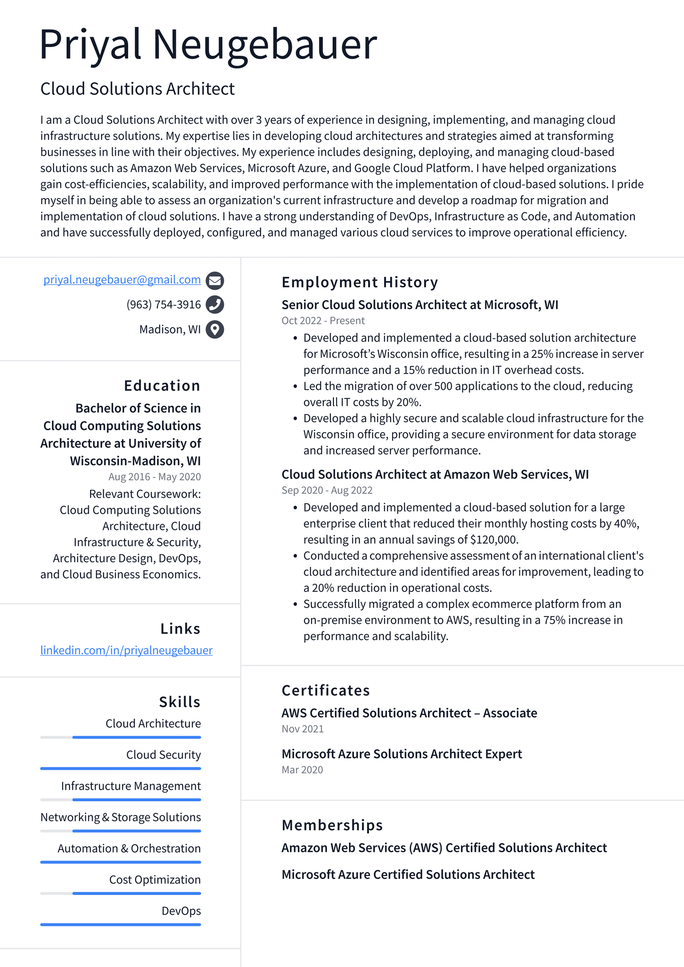 Meta Cloud Solutions Architect Resume Examples | ResumeCat
