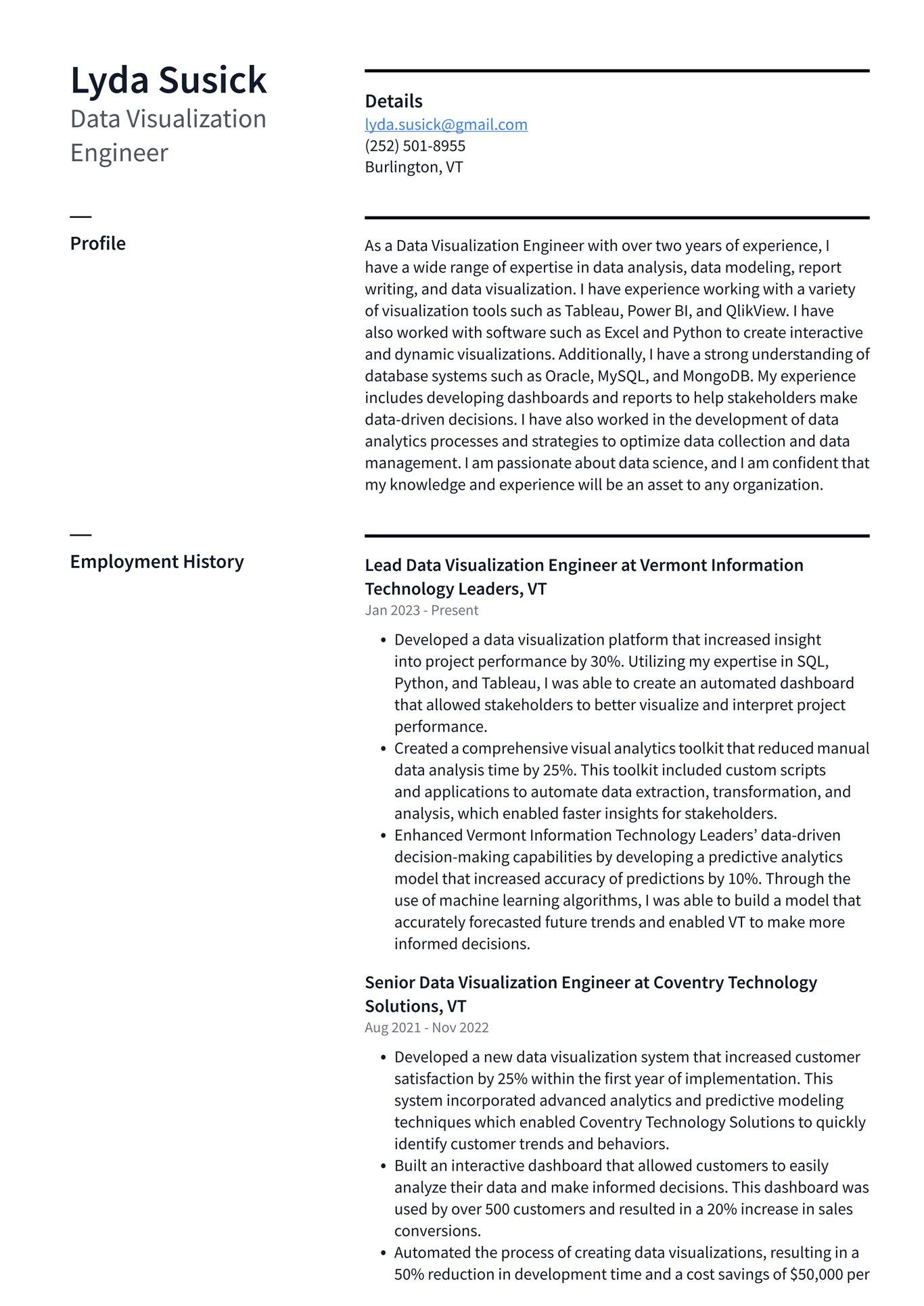 Meta Data Visualization Engineer Resume Examples | ResumeCat