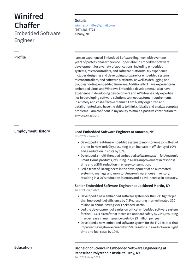 Meta Embedded Software Engineer Resume Examples | ResumeCat