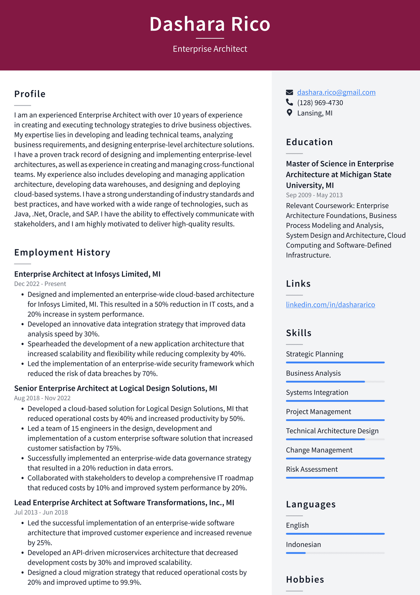 Meta Enterprise Architect Resume Examples | ResumeCat