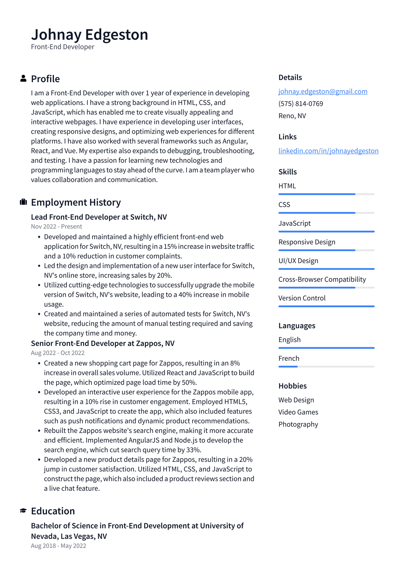 Meta Front-End Developer Resume Examples | ResumeCat