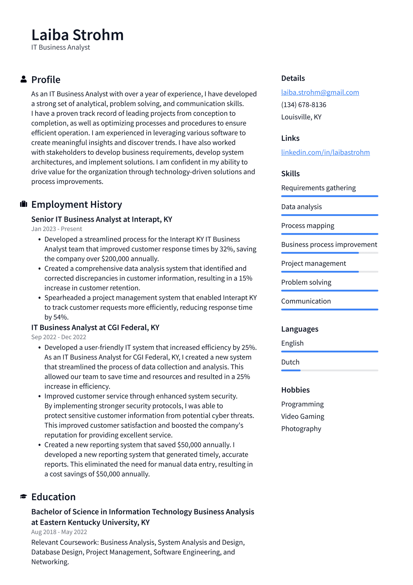 Meta IT Business Analyst Resume Examples | ResumeCat