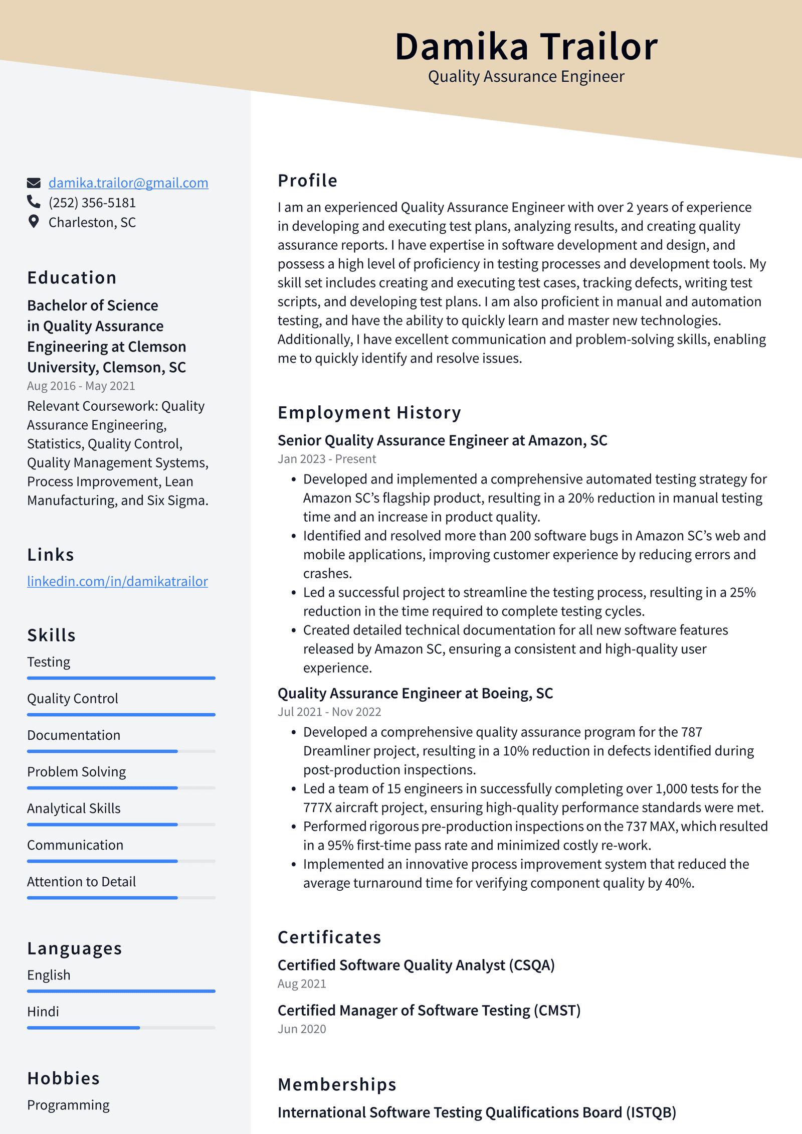 Meta Quality Assurance Engineer Resume Examples | ResumeCat