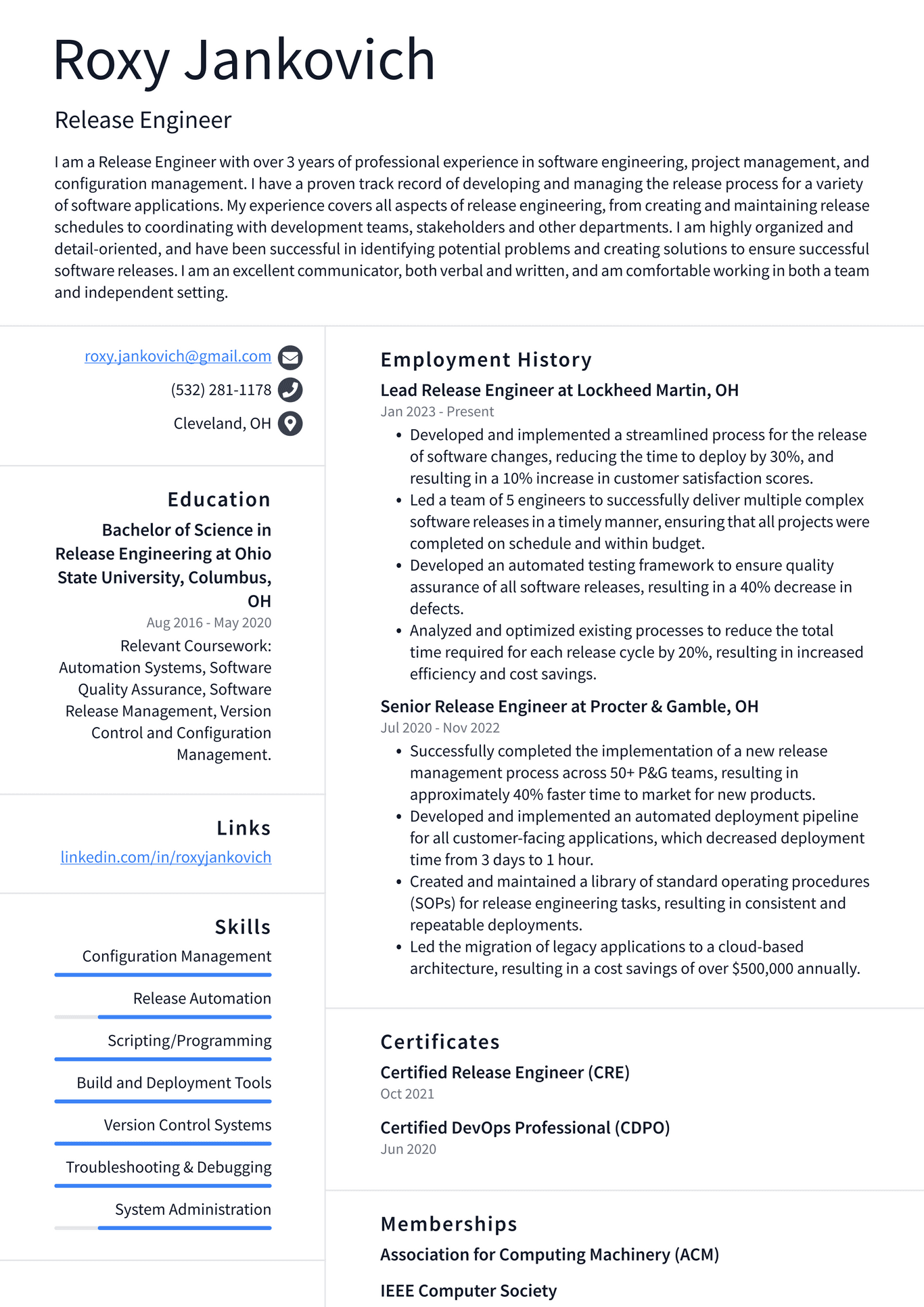 Meta Release Engineer Resume Examples | ResumeCat
