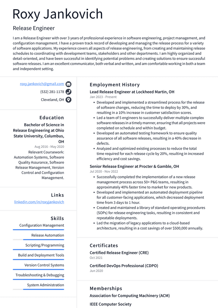 Meta Release Engineer Resume Examples | ResumeCat
