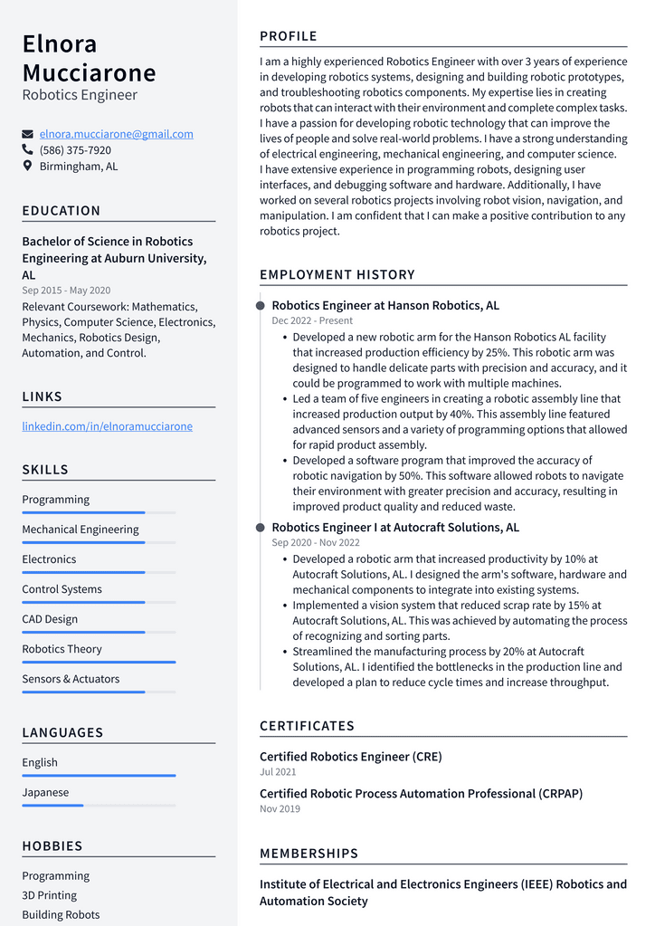 Meta Robotics Engineer Resume Examples | ResumeCat