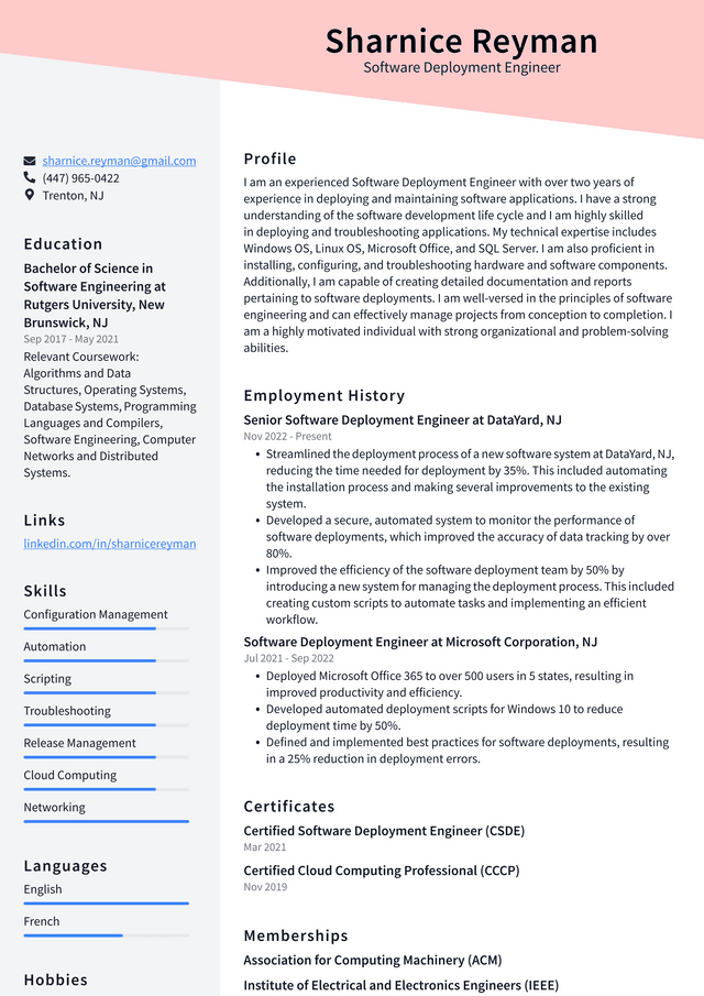 Meta Software Deployment Engineer Resume Examples Meta Software Deployment Engineer Resume Examples