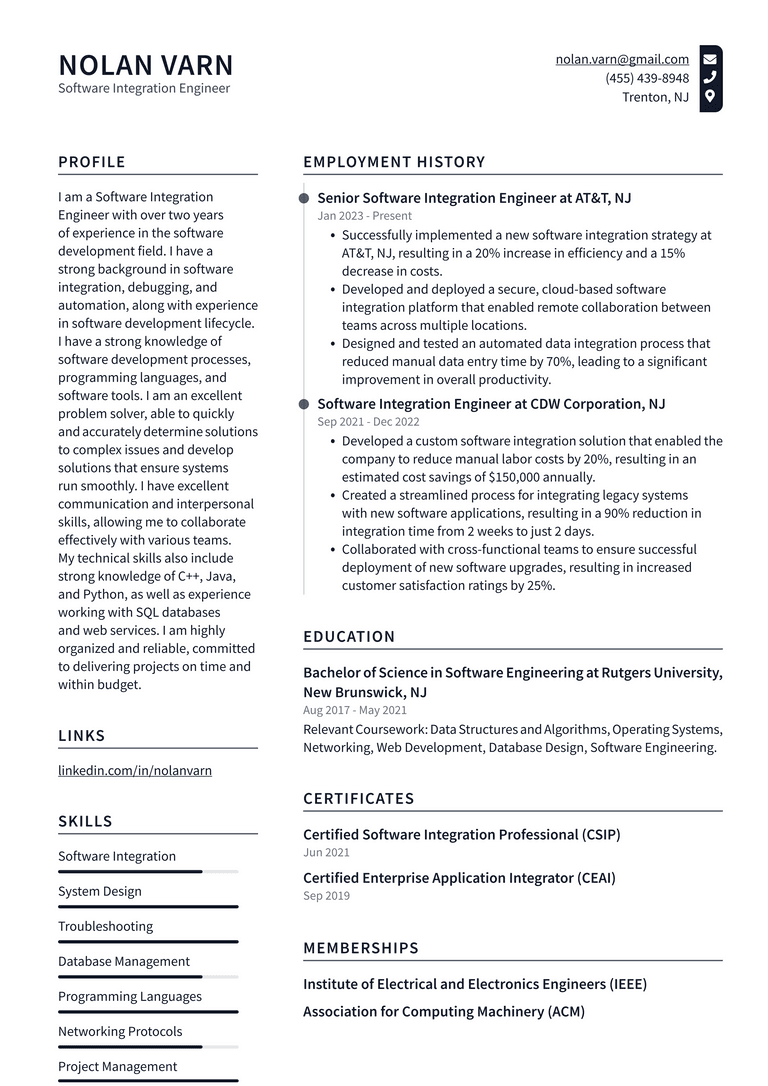 Meta Software Integration Engineer Resume Examples