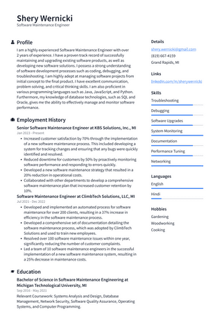 Meta Software Maintenance Engineer Resume Examples