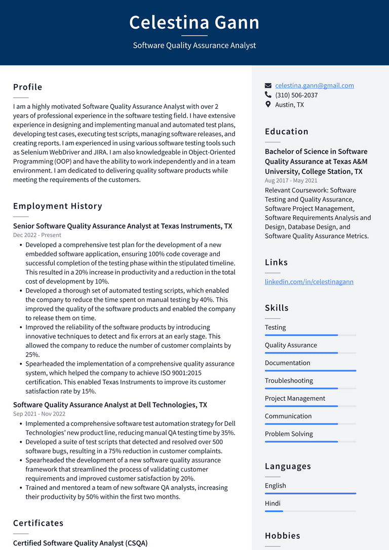 Meta Software Quality Assurance Analyst Resume Examples