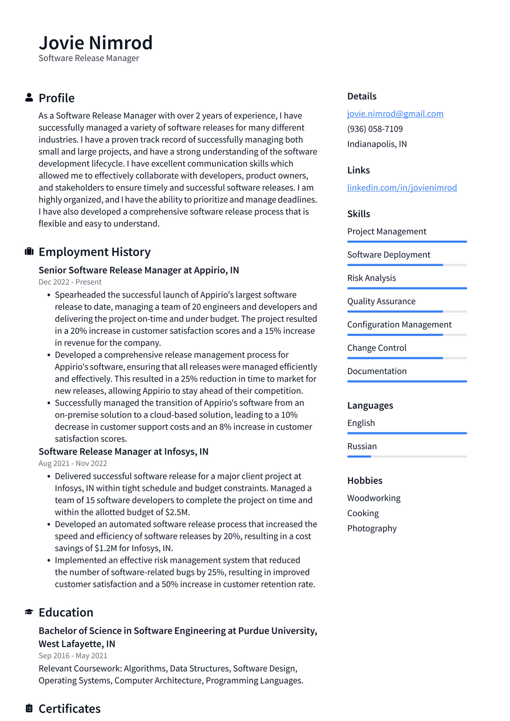 Meta Software Release Manager Resume Examples | ResumeCat