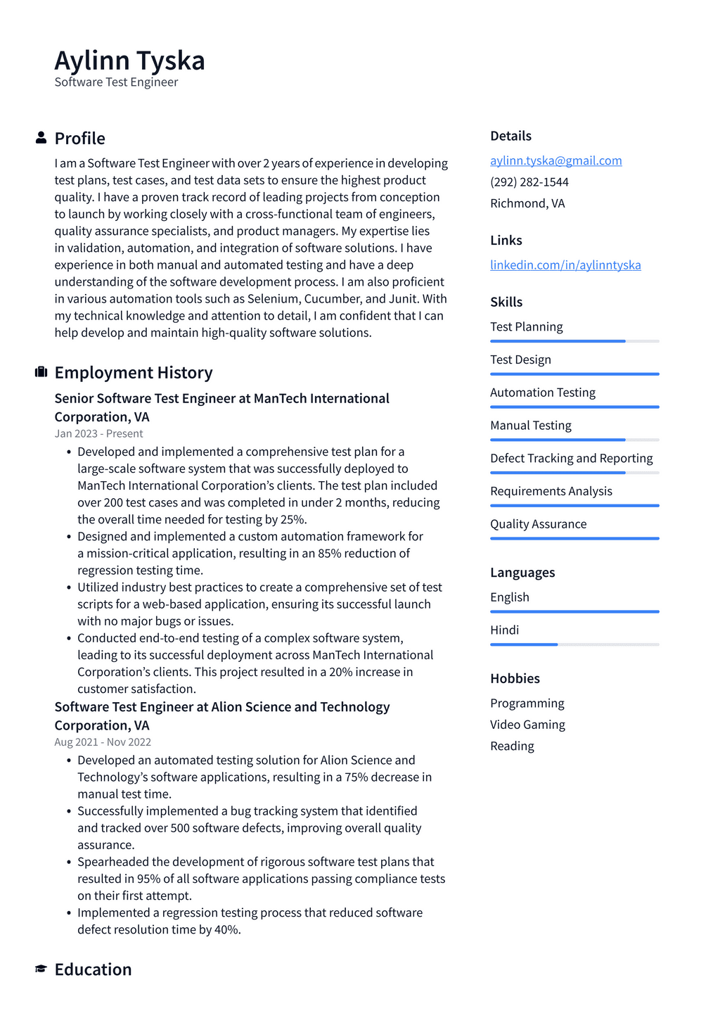 Meta Software Test Engineer Resume Examples | ResumeCat