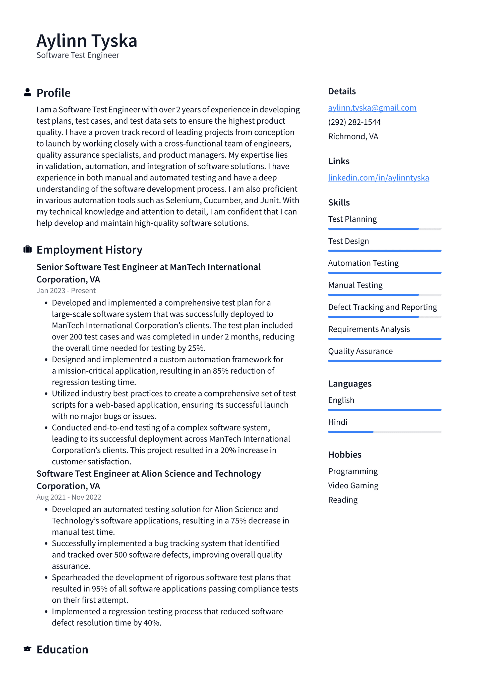 Meta Software Test Engineer Resume Examples ResumeCat