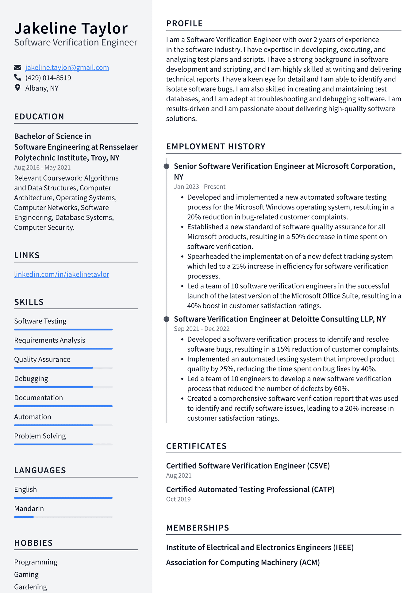 Meta Software Verification Engineer Resume Examples