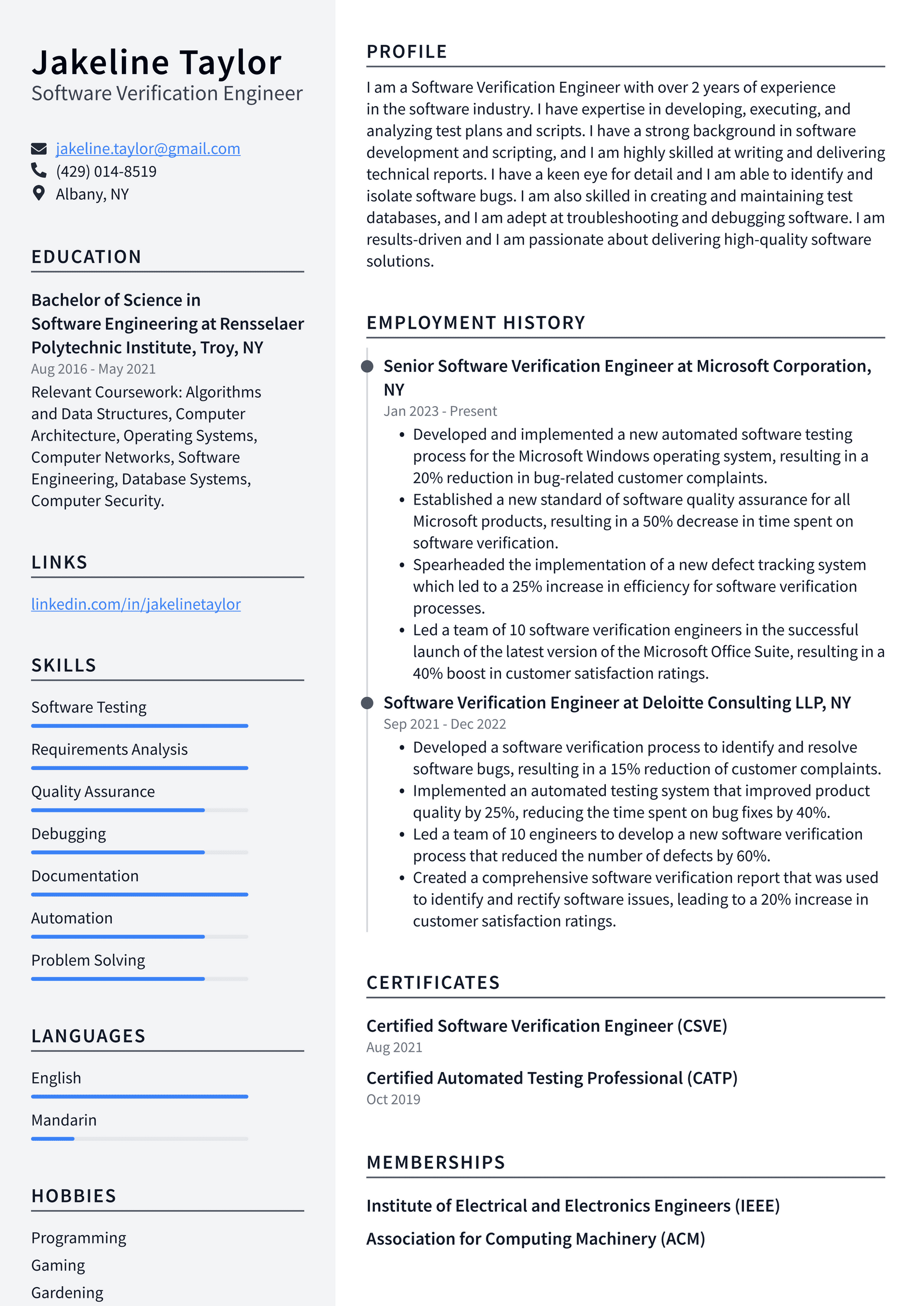 Meta Software Verification Engineer Resume Examples