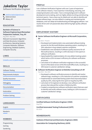 Meta Software Verification Engineer Resume Examples
