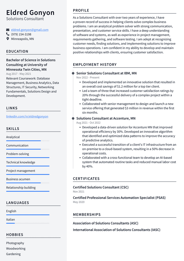 Meta Solutions Consultant Resume Examples | ResumeCat