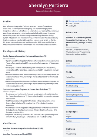 Meta Systems Integration Engineer Resume Examples