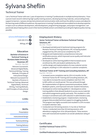 Meta Technical Trainer Resume Examples | ResumeCat