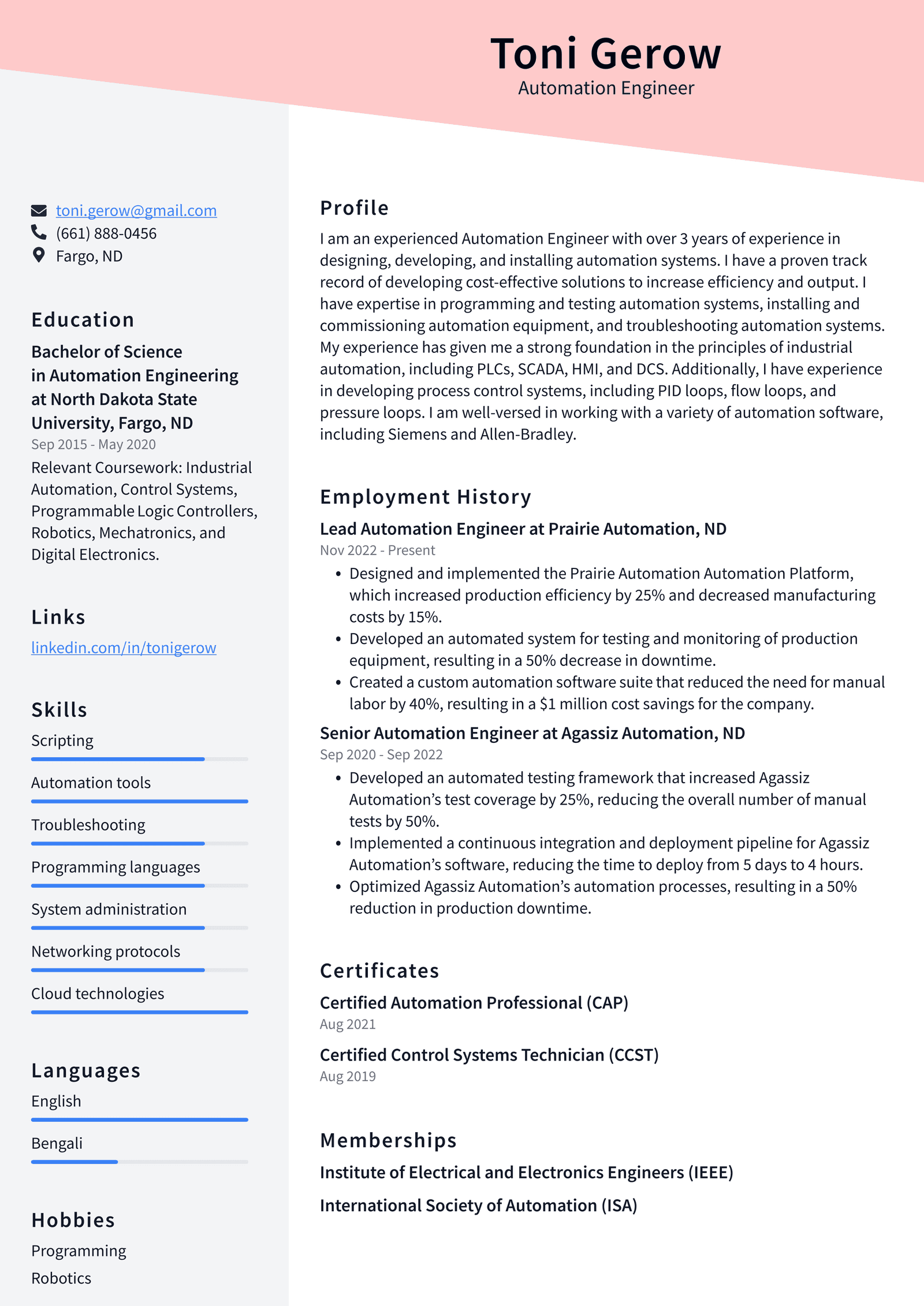 Microsoft Automation Engineer Resume Examples | ResumeCat