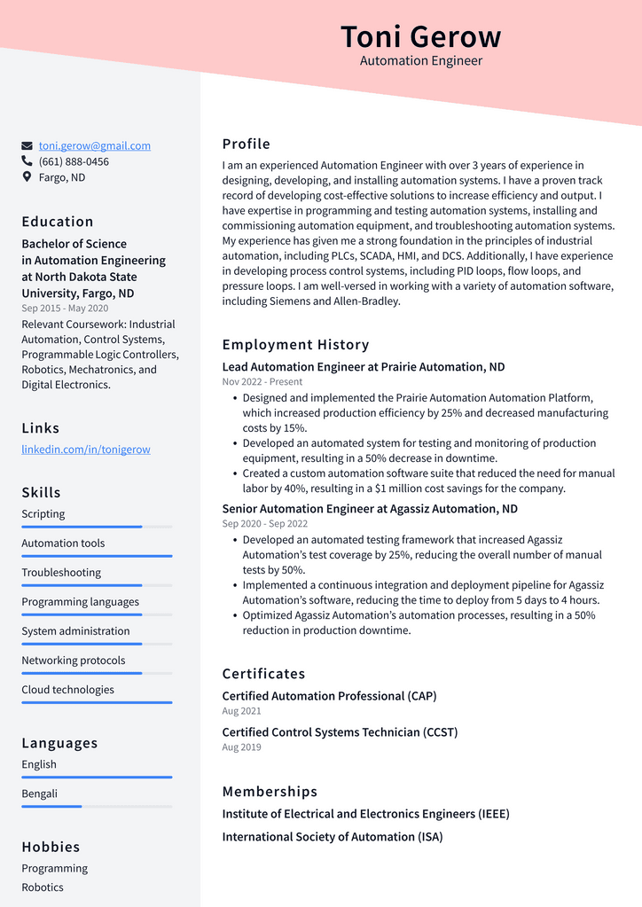 Microsoft Automation Engineer Resume Examples | ResumeCat