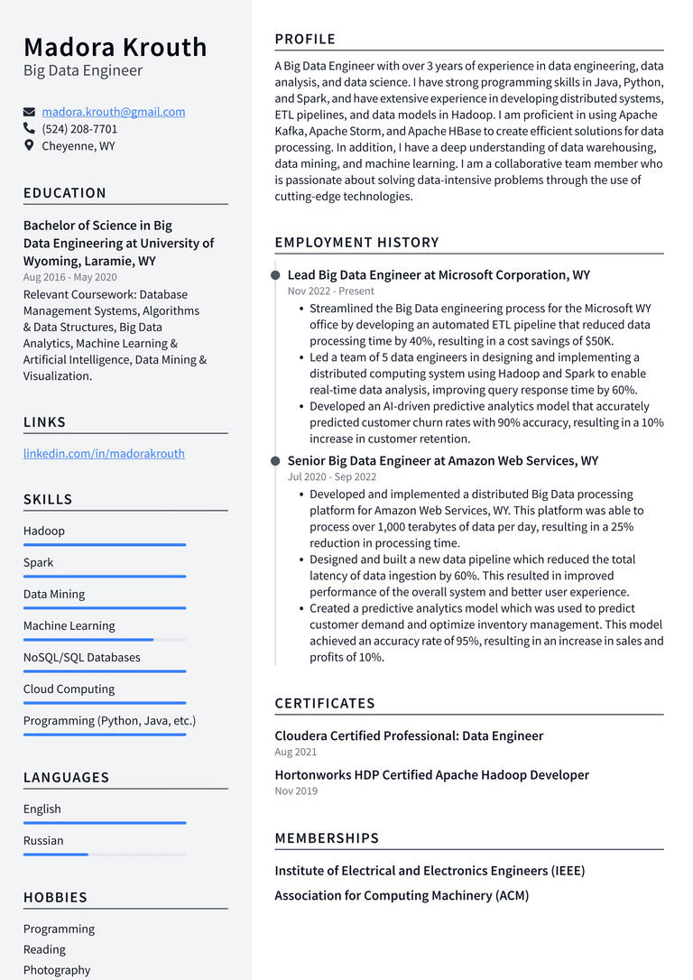 Microsoft Big Data Engineer Resume Examples | ResumeCat