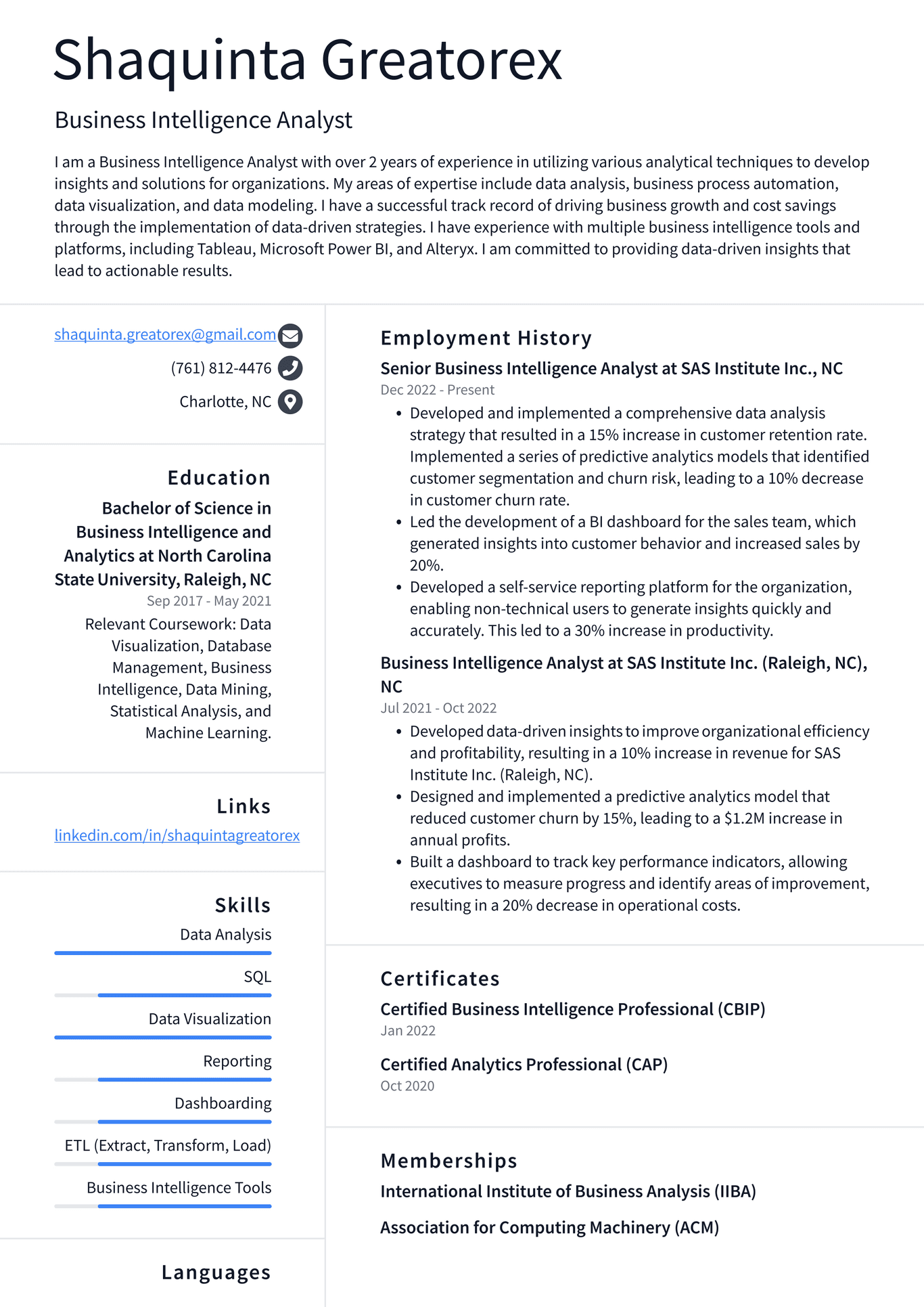Microsoft Business Intelligence Analyst Resume Examples