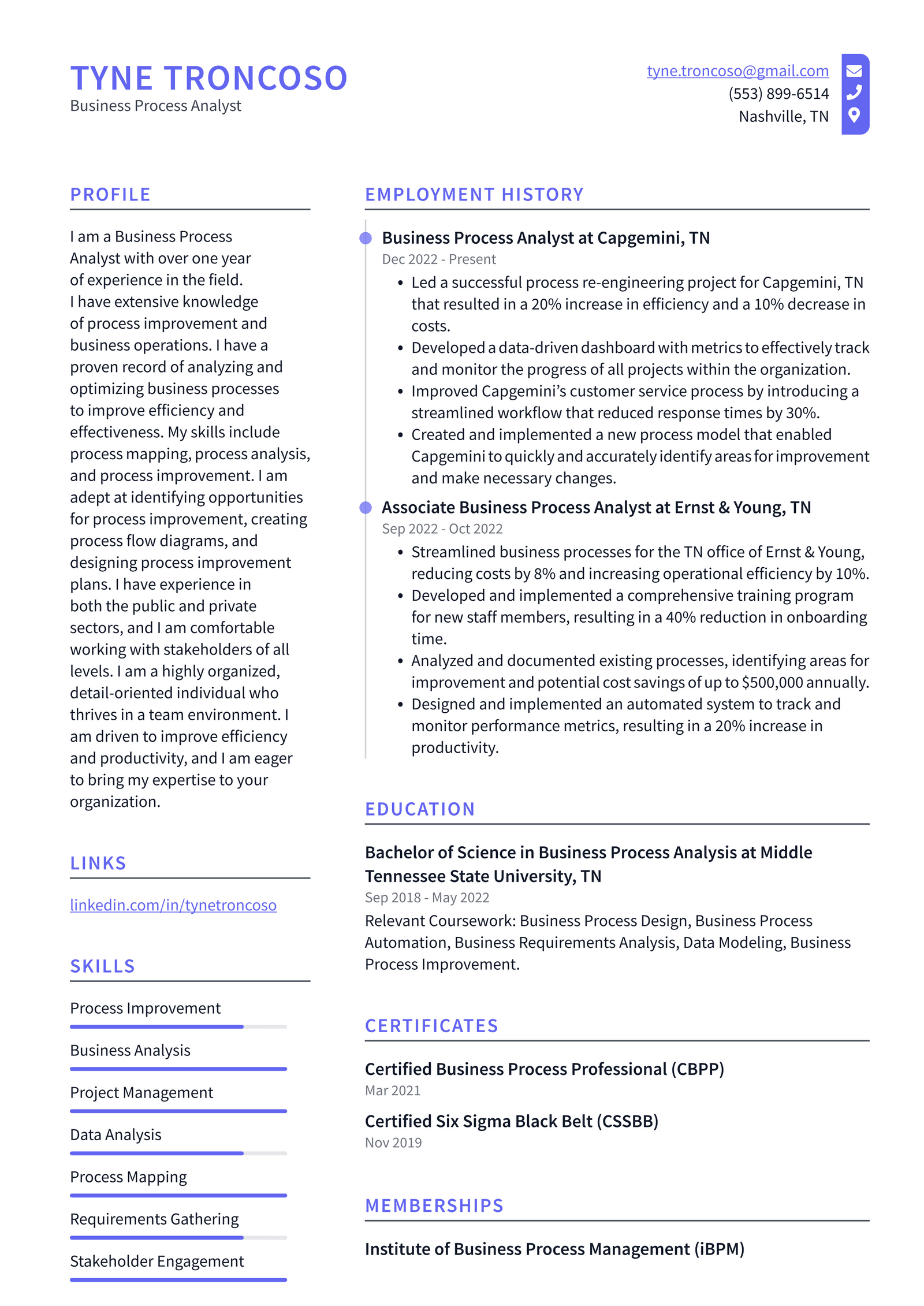 Microsoft Business Process Analyst Resume Examples