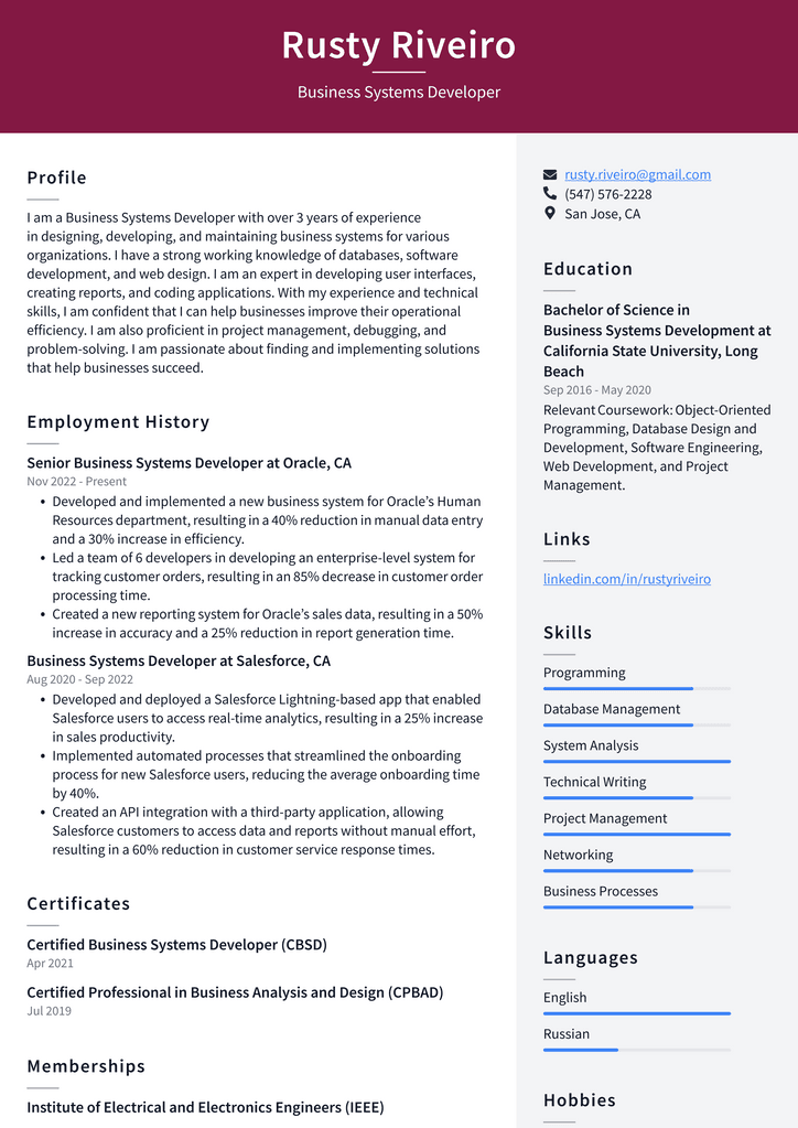 Microsoft Business Systems Developer Resume Examples